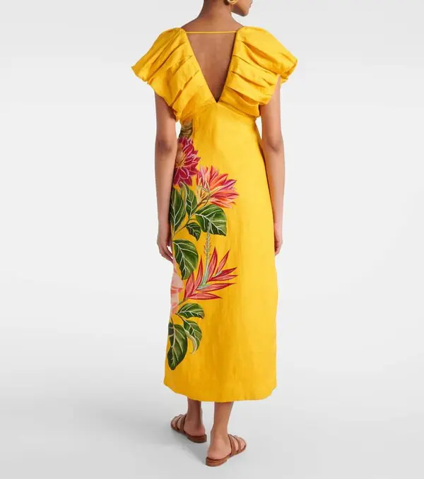 Farm Rio Spring Awakening Floral Linen Midi Dress