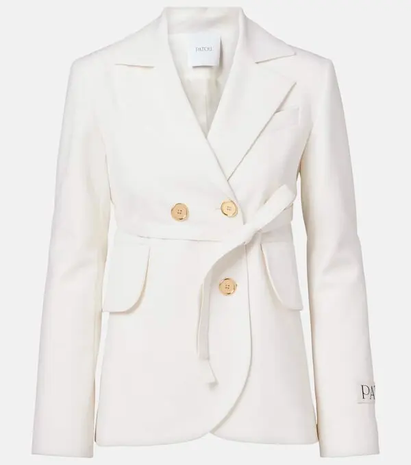PATOU Double-breasted Belted Wool-blend Blazer - White