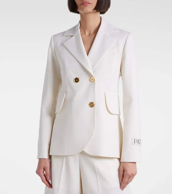PATOU Double-breasted Belted Wool-blend Blazer - White