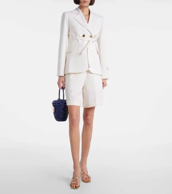 PATOU Double-breasted Belted Wool-blend Blazer - White