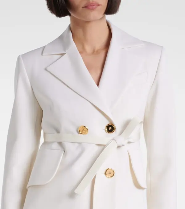 PATOU Double-breasted Belted Wool-blend Blazer - White