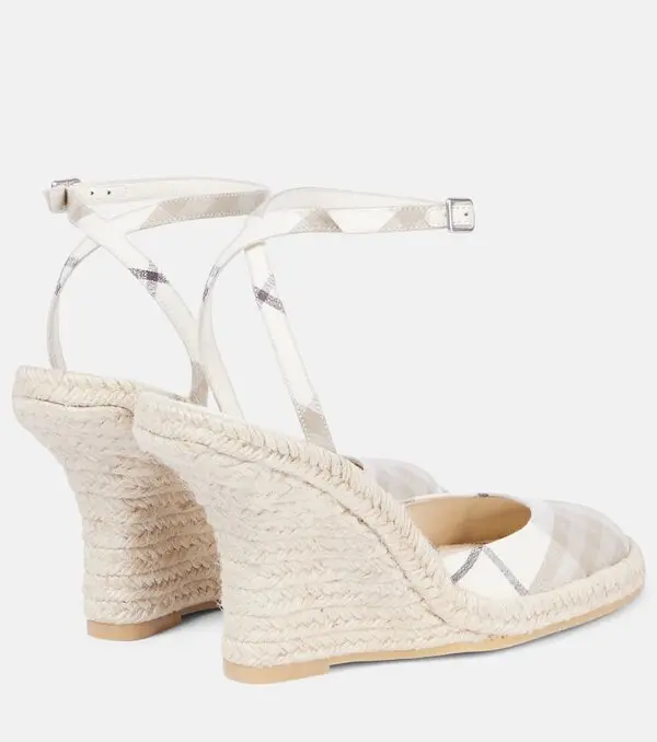 Burberry Espadrille Wedges With Buckle-fastening Ankle Strap And Jute Trim