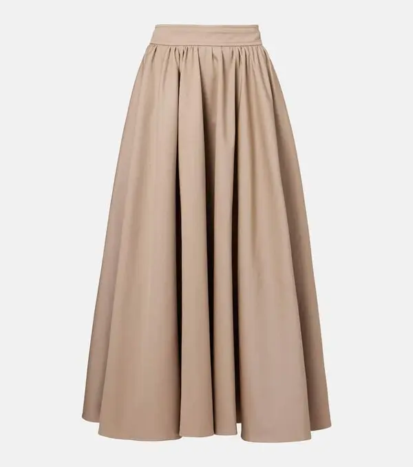 PATOU Gathered Cotton Gabardine Midi Skirt