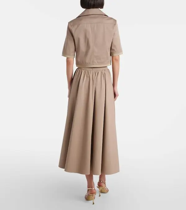 PATOU Gathered Cotton Gabardine Midi Skirt