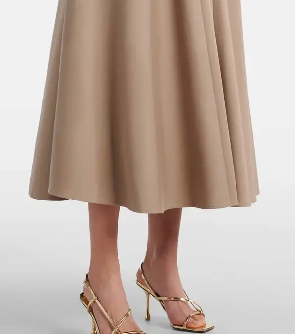 PATOU Gathered Cotton Gabardine Midi Skirt