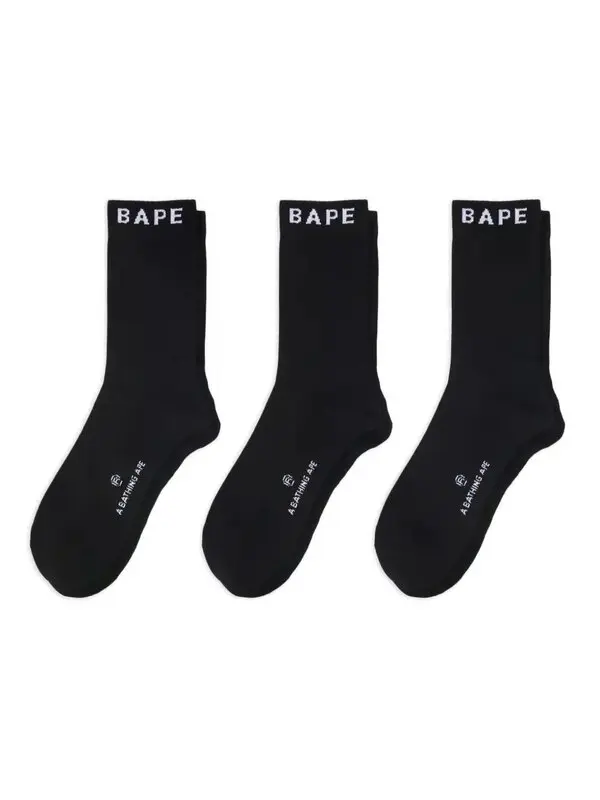 A BATHING APE® Logo-embellished Crew Socks - Black