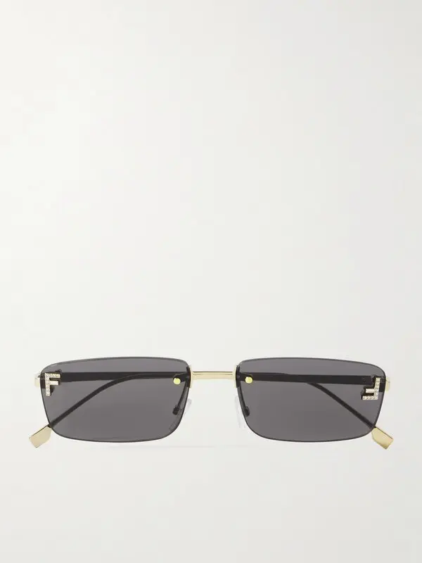Fendi First Rectangular Gold-tone Sunglasses - Silver