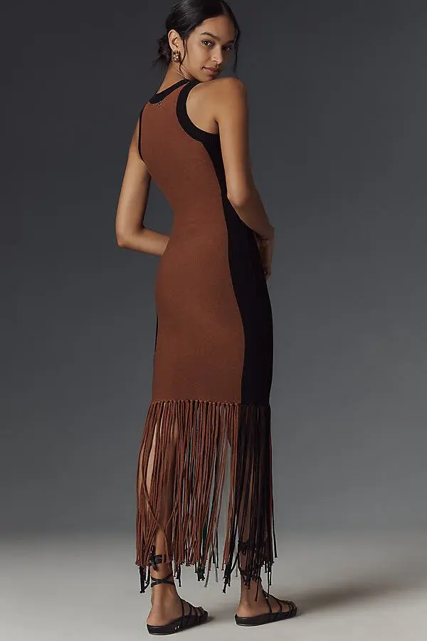 Silvian Heach Sleeveless Fringe Sweater Midi Dress In Green - 20% Off |  Editorialist