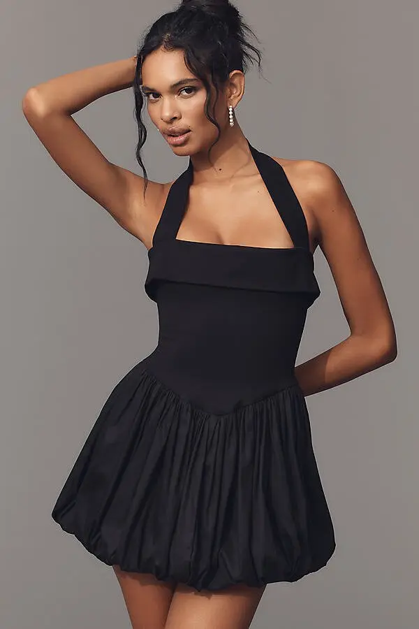Delfi Collective Halter Basque-Waist Mini Dress In Black - 60% Off