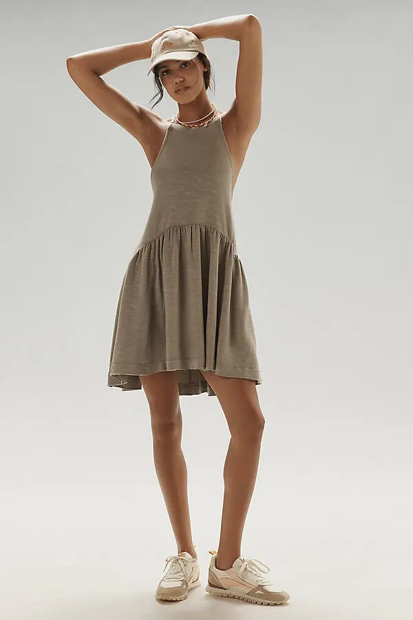 Daily Practice By Anthropologie Sleeveless Flounce Drop-Waist Mini Dress In  Green - 67% Off | Editorialist