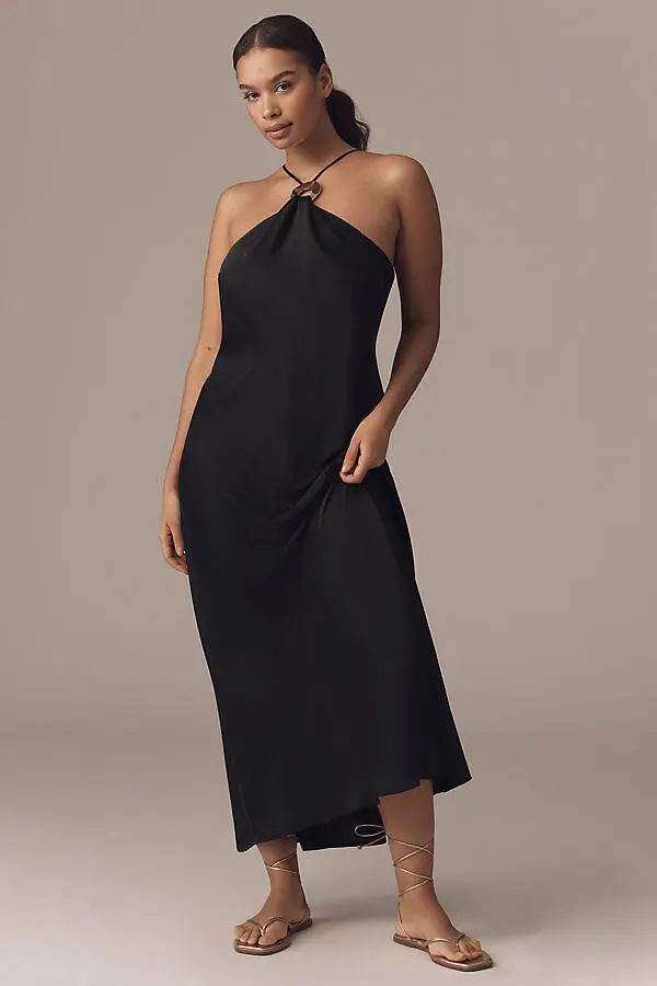 Anthropologie Veda Halter Slip Midi Dress - Black
