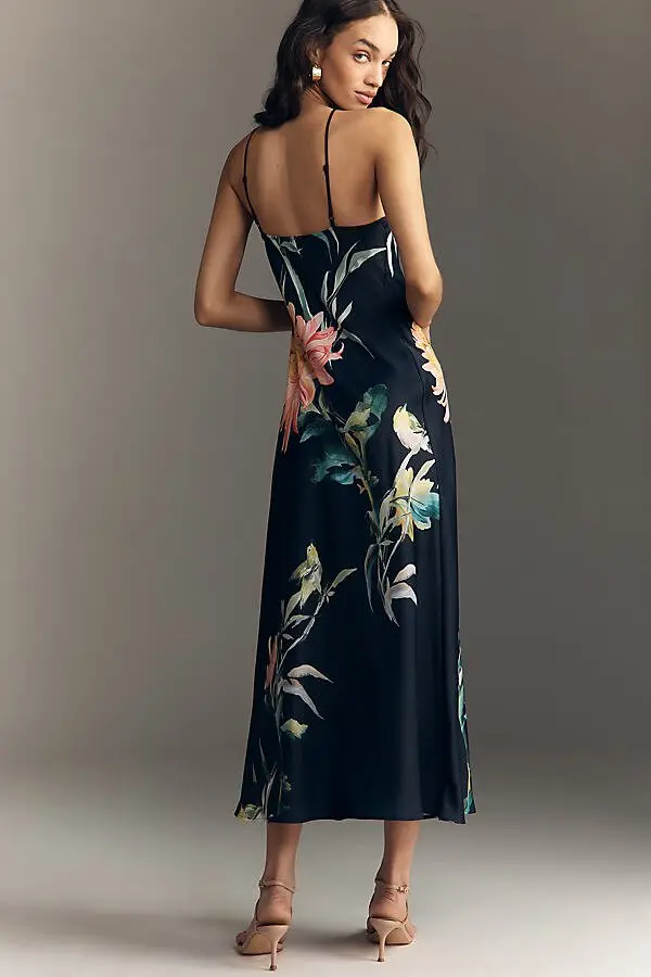 Anthropologie Veda Halter Slip Midi Dress - Navy | Editorialist