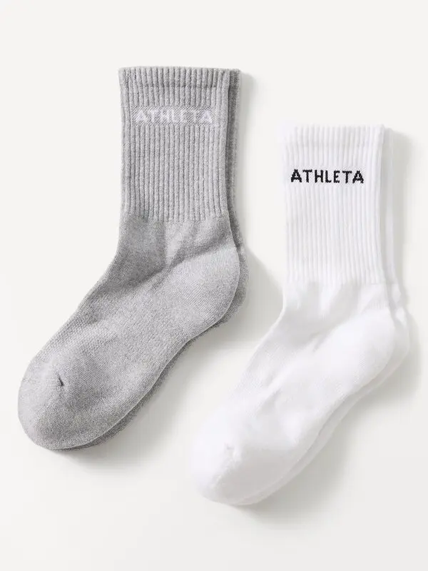Athleta Everyday Crew Sock 2-pack - White /light Grey Heather