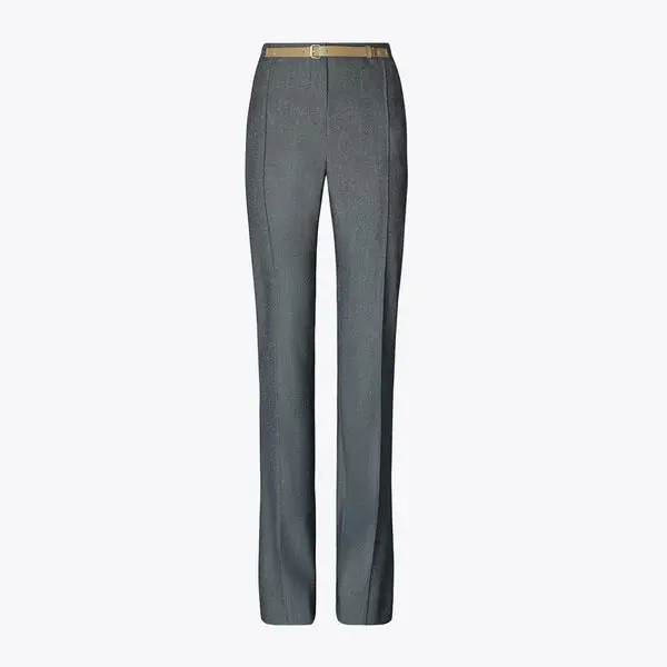 Tory Burch High-waisted Wool Pants - Squid Ink Ground/frozen Blue Fleck