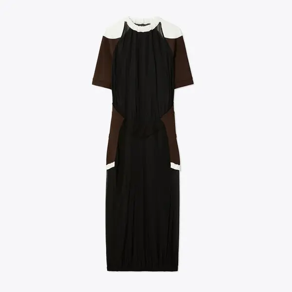Tory Burch Colorblock Jersey Midi Dress - Black