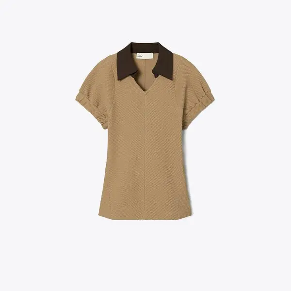 Tory Burch Cotton And Silk Polo - Boba Brown/soba