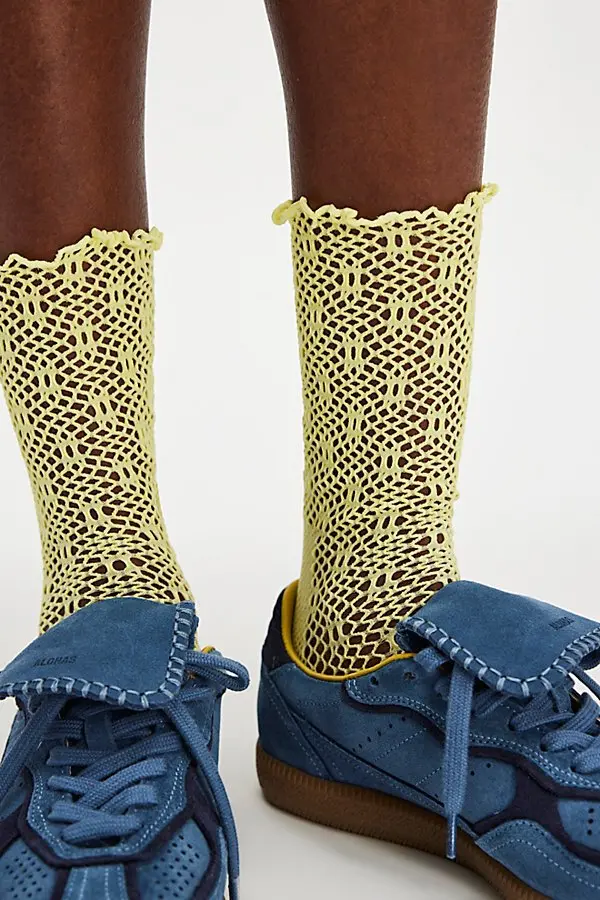 Free People Poppy Crochet Crew Socks - Tender Yellow