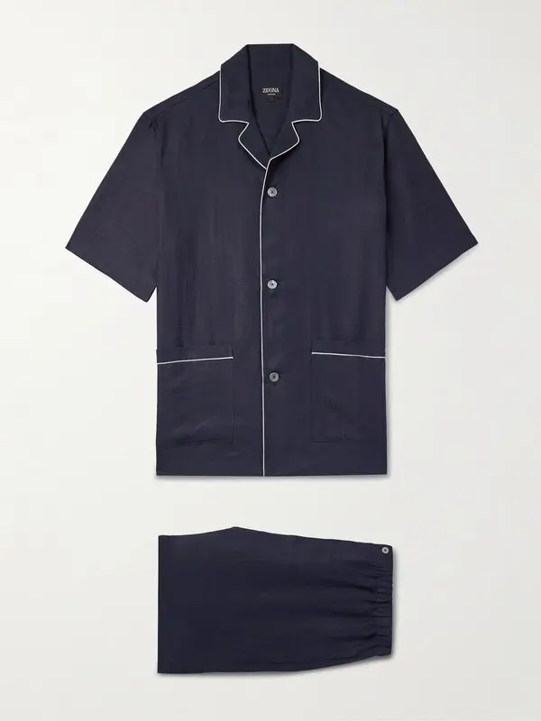 Zegna Camp-collar Oasi Linen Pyjama Set - Blue