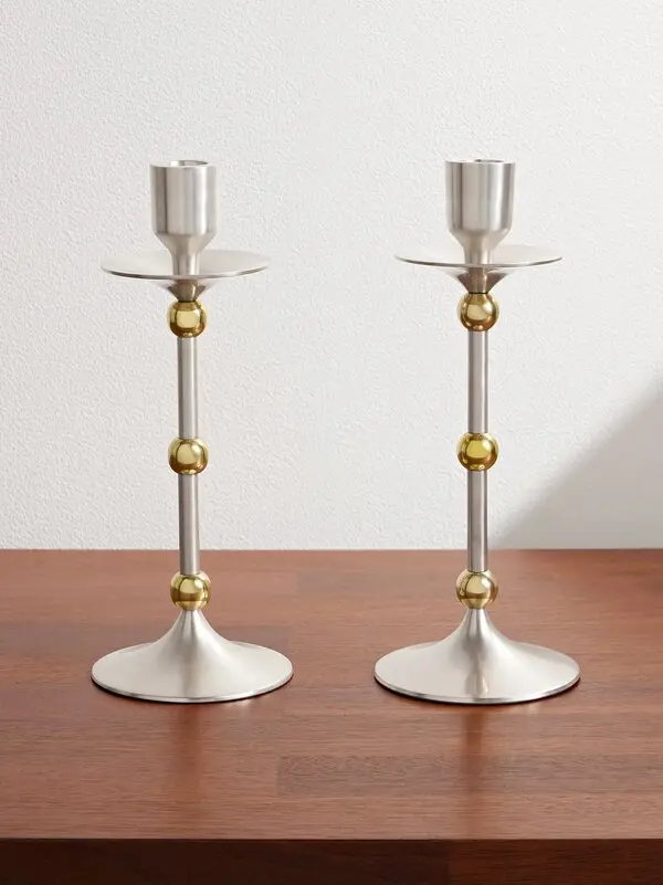 SOHO HOME Set Of Two Cilia And Gold-plated Candlestick Set - Silver