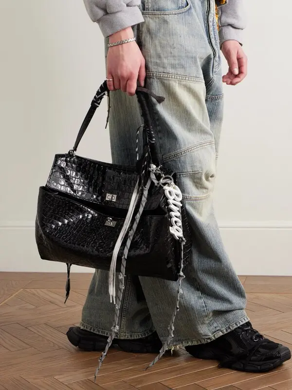 Balenciaga Rodeo Large Croc-effect Glossed-leather Tote Bag