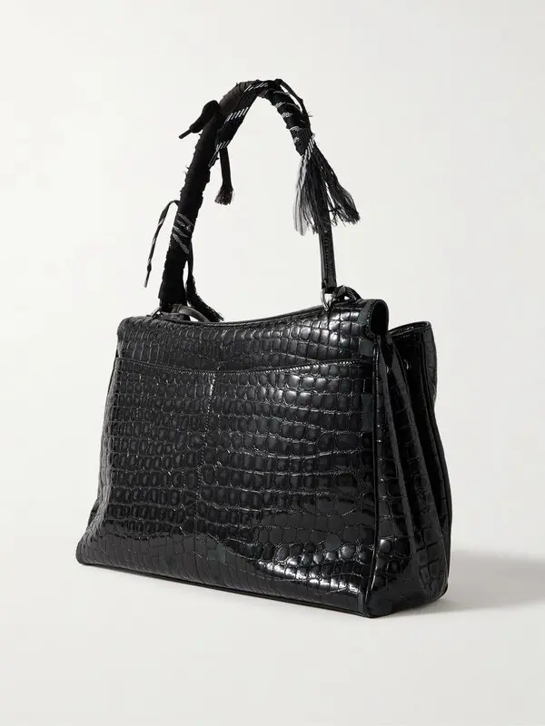 Balenciaga Rodeo Large Croc-effect Glossed-leather Tote Bag