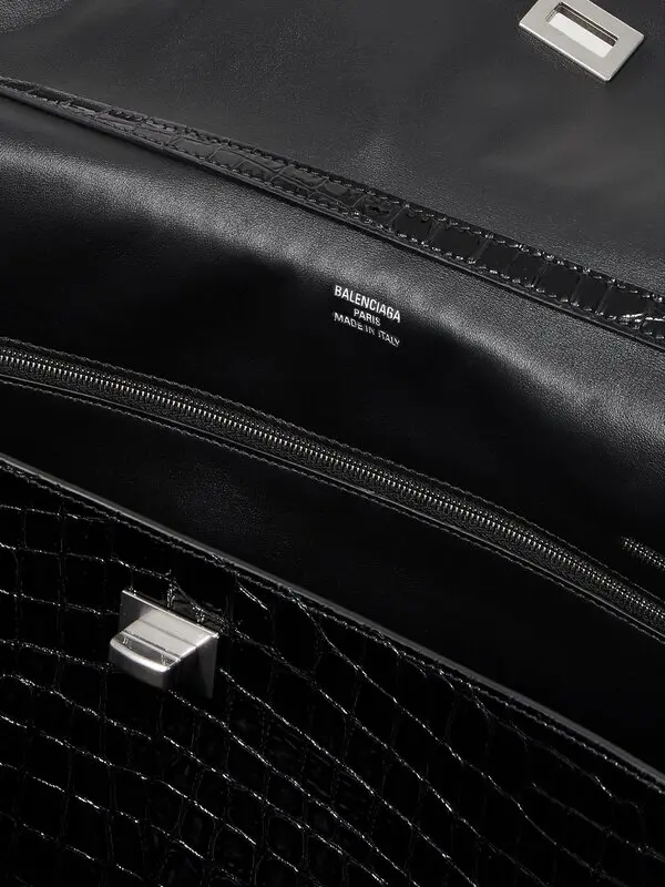 Balenciaga Rodeo Large Croc-effect Glossed-leather Tote Bag