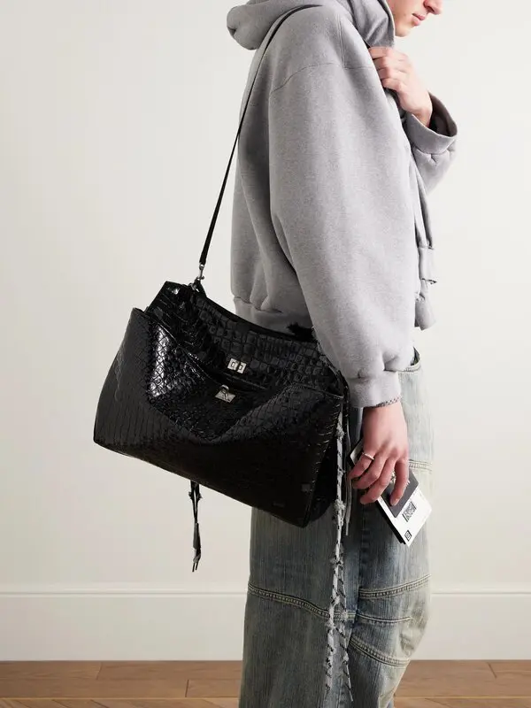 Balenciaga Rodeo Large Croc-effect Glossed-leather Tote Bag