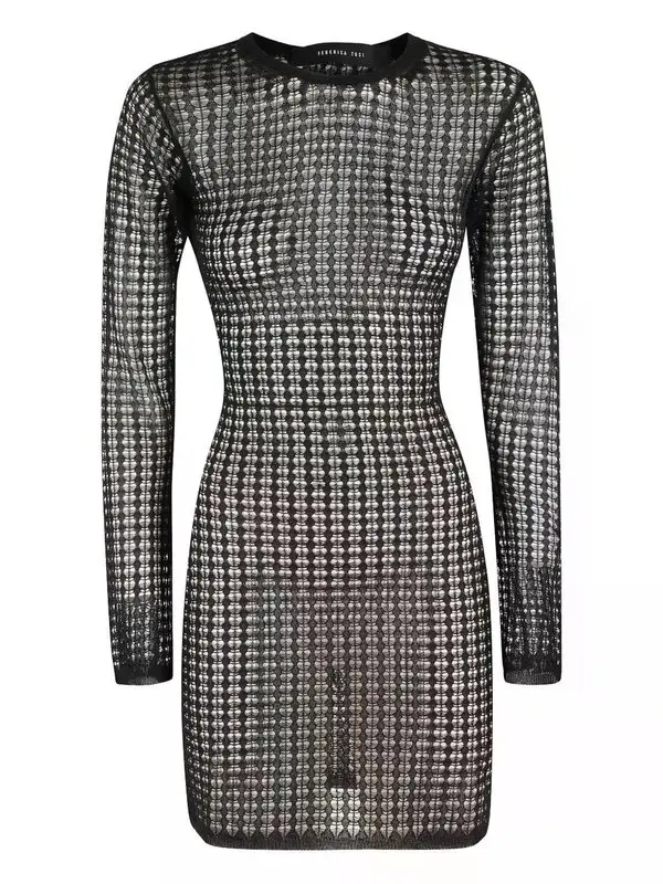 Federica Tosi Open-knit Long-sleeve Dress - Black