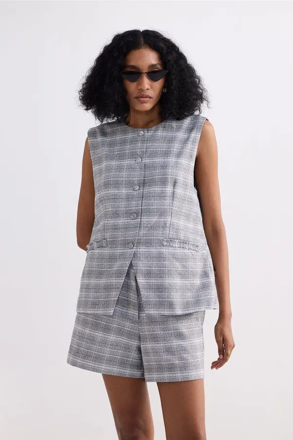 REISTOR Cotton Tweed Vest Jacket Set - Grey