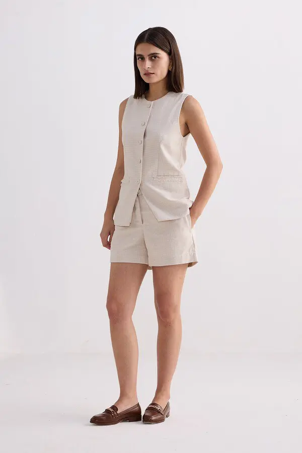 REISTOR Cotton Tweed Vest Jacket And Shorts Set - Red