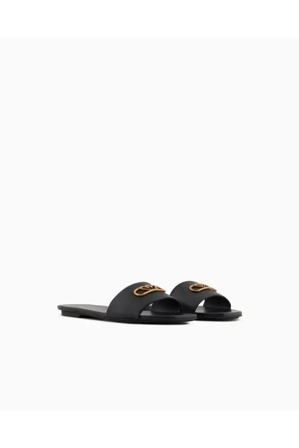 Emporio Armani Nappa Leather Sandals With Eagle Plate - Black