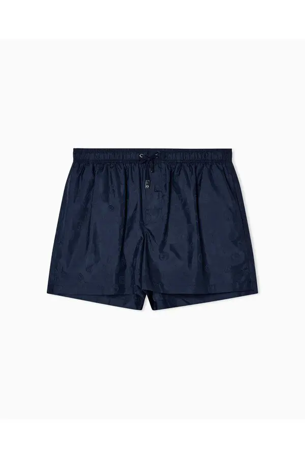 Giorgio Armani Monogram Swim Trunks - Blue