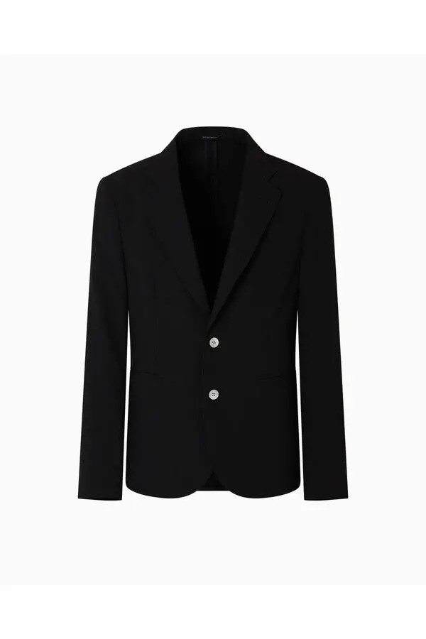 Emporio Armani Icon Piqué-effect Micro-textured Crêpe Jersey Single-breasted Jacket - Black