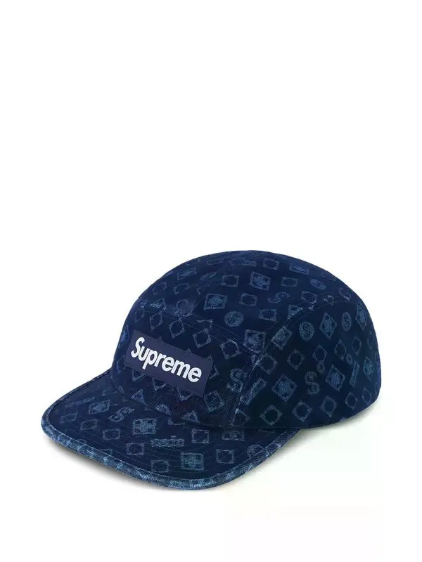 Supreme Flocked Denim Camp Cap - Blue