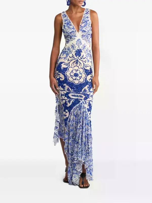 etro sequin dress Buy Etro Long Dress With Sequin Embroidery And Floral Print - Blue At 39%  Off