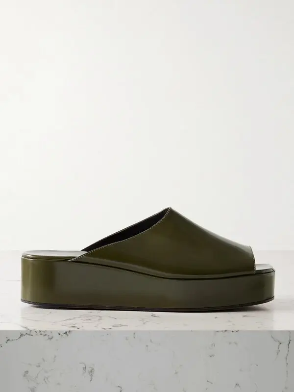 THE ROW Emi Glossed-leather Platform Slides