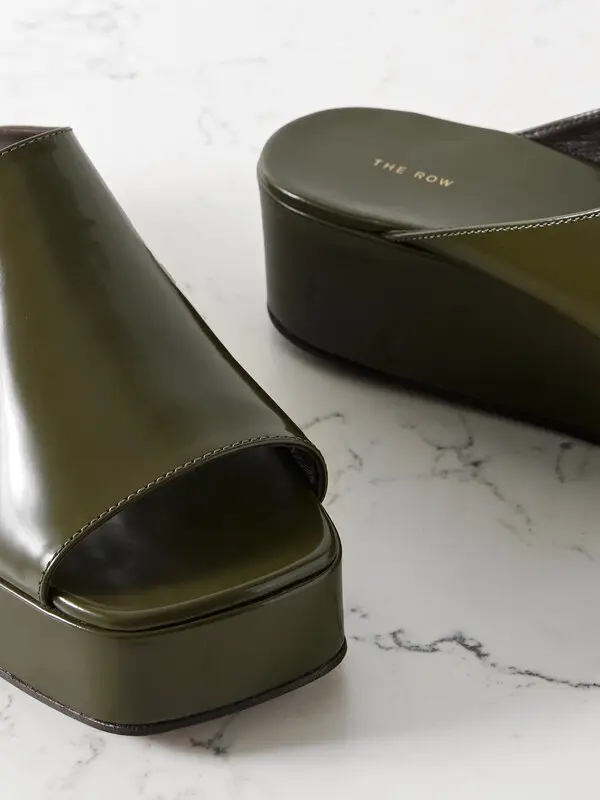 THE ROW Emi Glossed-leather Platform Slides