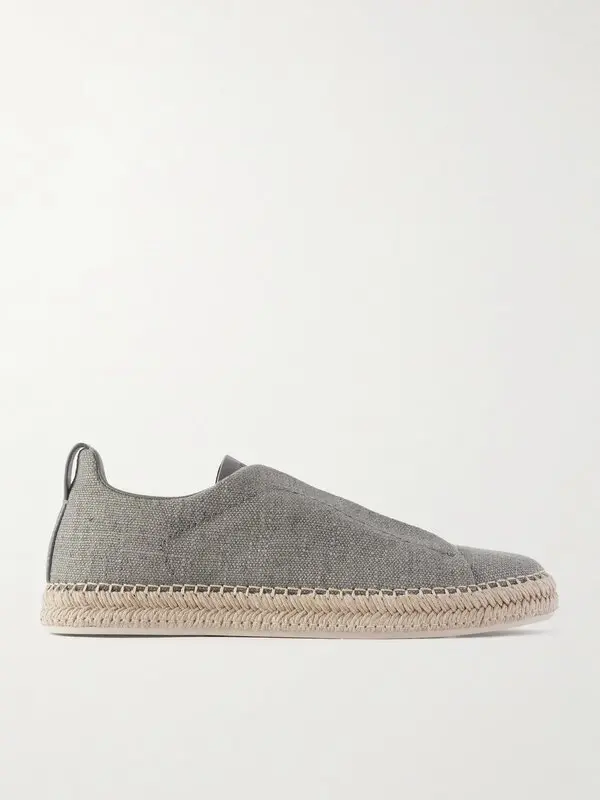 Zegna Triple Stitch™ Leather-trimmed Canvas Slip-on Sneakers - Gray