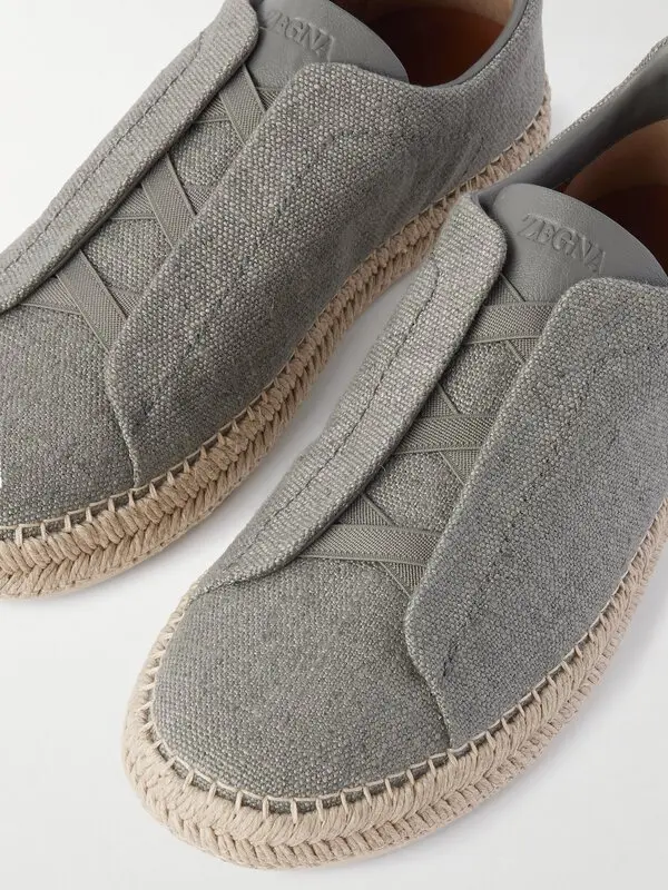 Zegna Triple Stitch™ Leather-trimmed Canvas Slip-on Sneakers - Gray