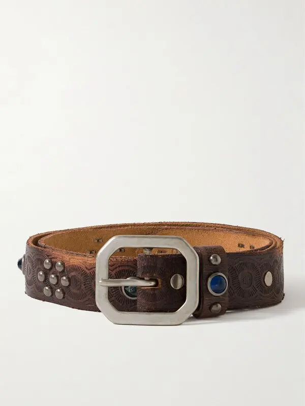 Ralph Lauren 3cm Distressed Embellished Leather Belt - Brown