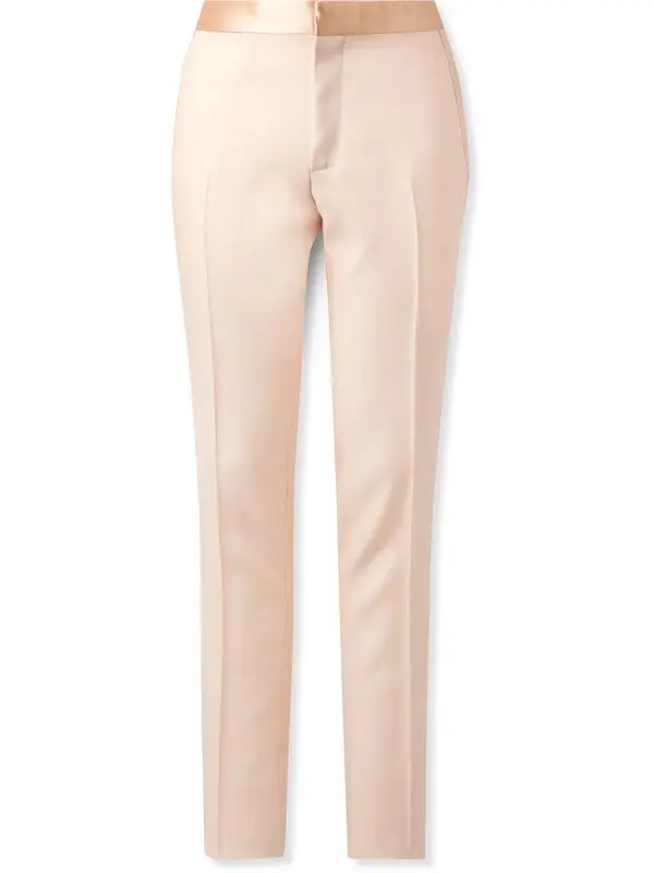 TOM FORD Tapered Satin-trimmed Wool And Silk-blend Twill Tuxedo Trousers - Neutrals