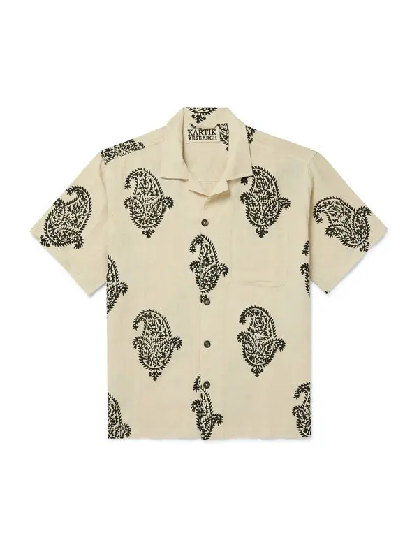 KARTIK RESEARCH Camp-collar Paisley-print Linen Shirt - Neutrals