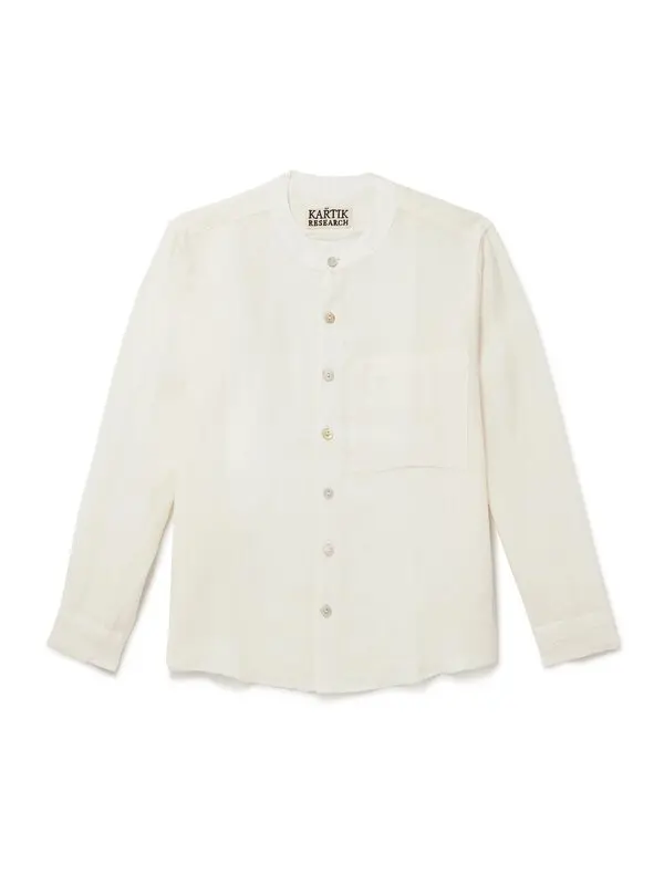 KARTIK RESEARCH Grandad-collar Linen Shirt - White