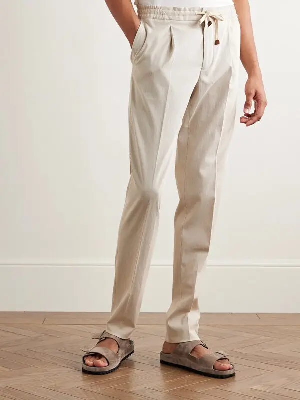 SLOWEAR Venezia 1951 Tapered Pleated Striped Trousers - Neutrals