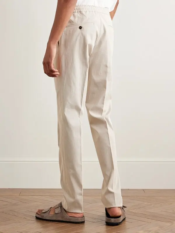 SLOWEAR Venezia 1951 Tapered Pleated Striped Trousers - Neutrals