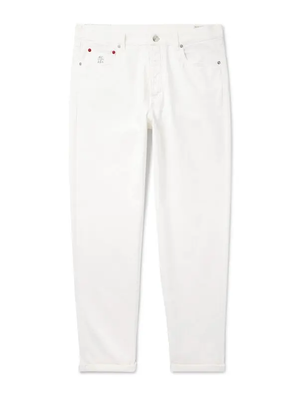 Brunello Cucinelli Straight-leg Logo-embroidered Jeans - White