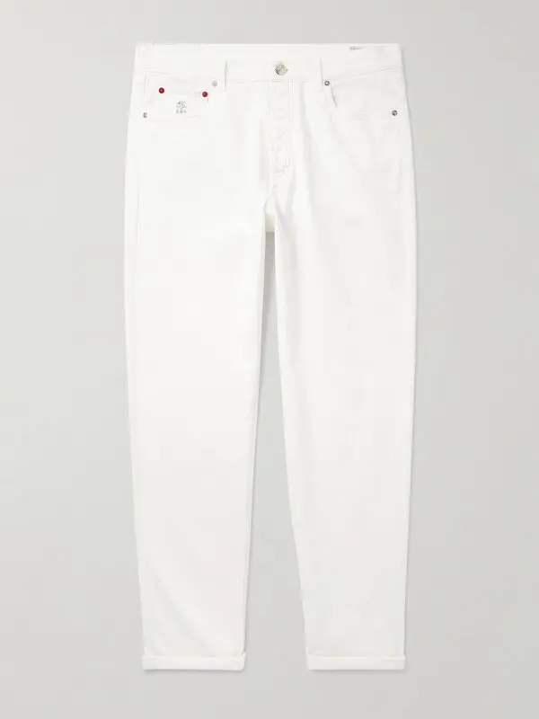 Brunello Cucinelli Straight-leg Logo-embroidered Jeans - White