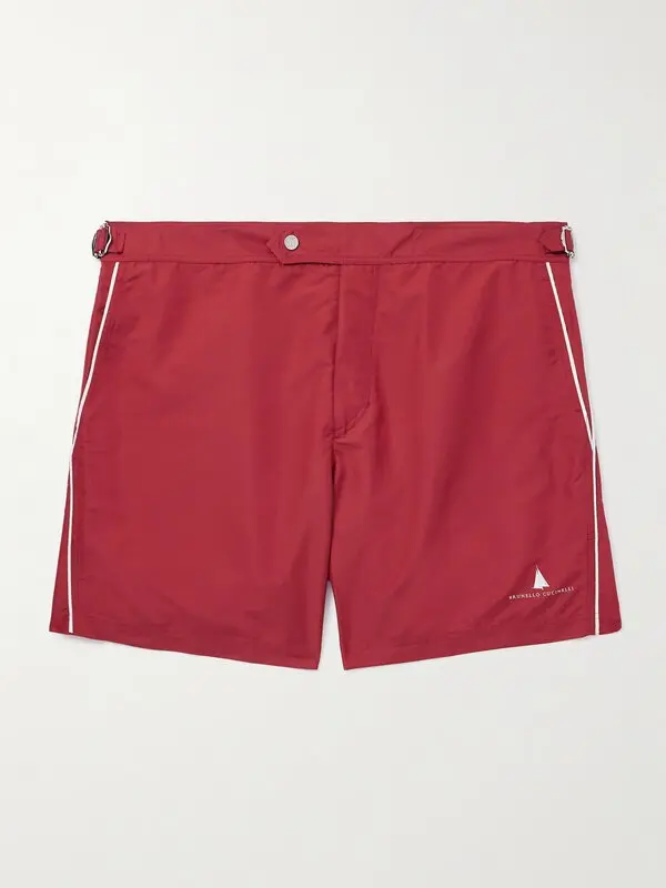 Brunello Cucinelli Straight-leg Mid-length Logo-print Swim Shorts - Red
