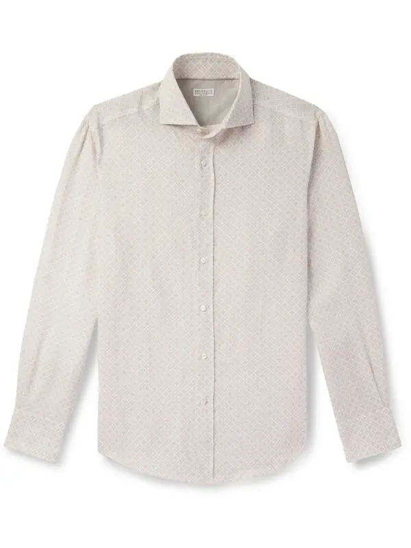 Brunello Cucinelli Slim-fit Printed Linen Shirt - Neutrals