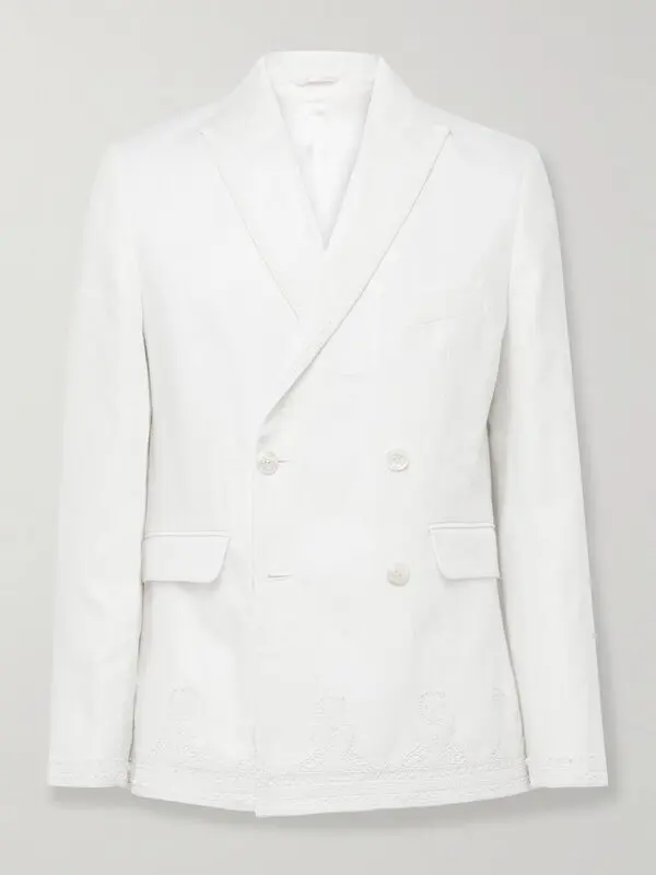 BODE Marsh Double-breasted Tulle-trimmed Linen Suit Jacket